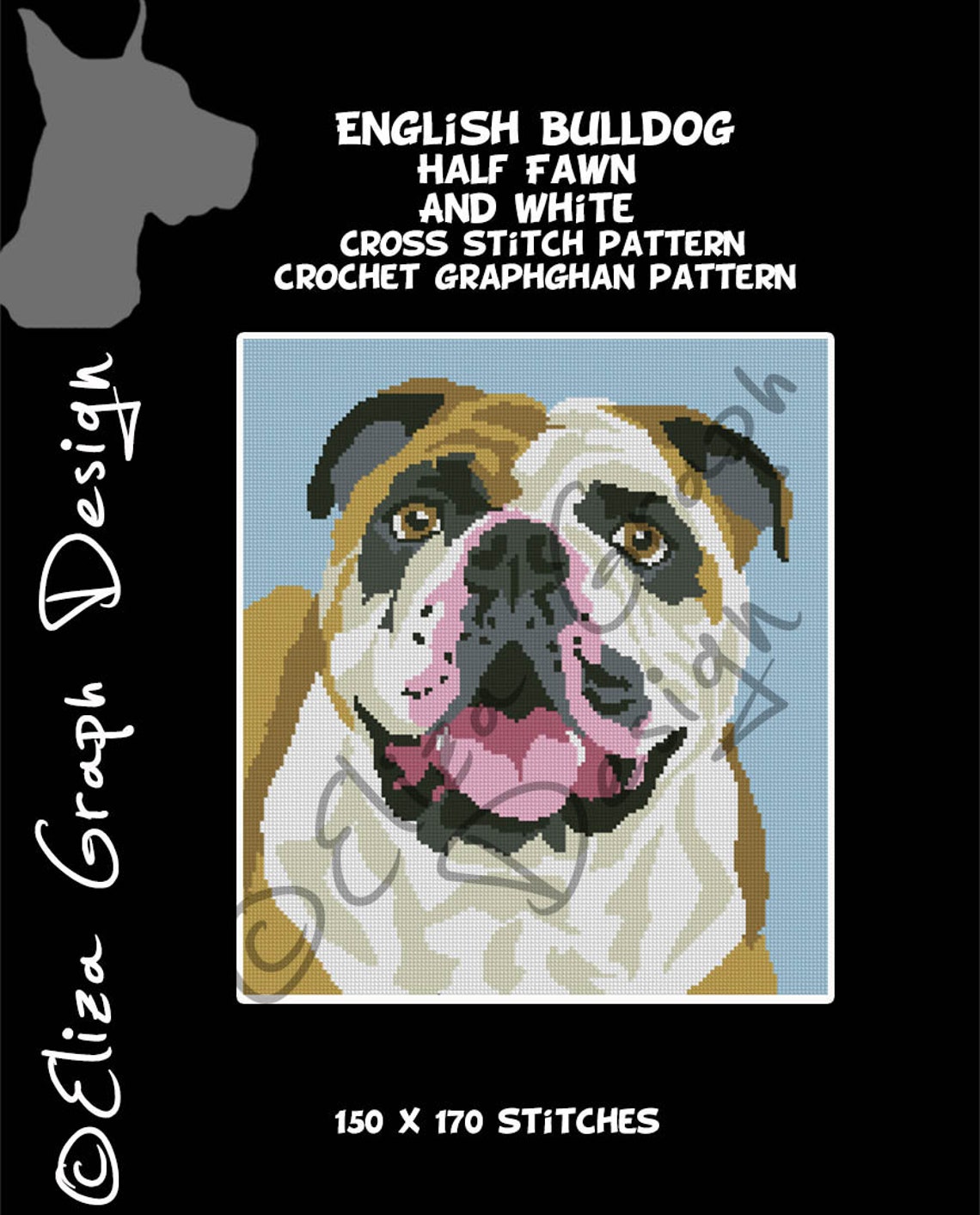 English Bulldog CROSS STITCH Pattern CROCHET Graphghan - Etsy