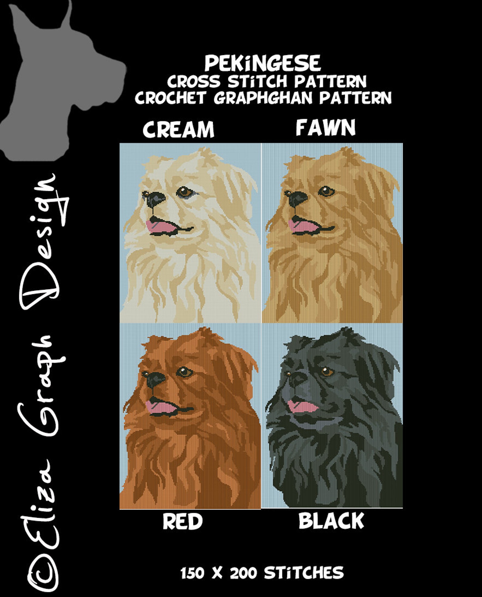 Pekingese Dog CROSS STITCH Pattern, CROCHET Graphghan Blanket Pattern ...