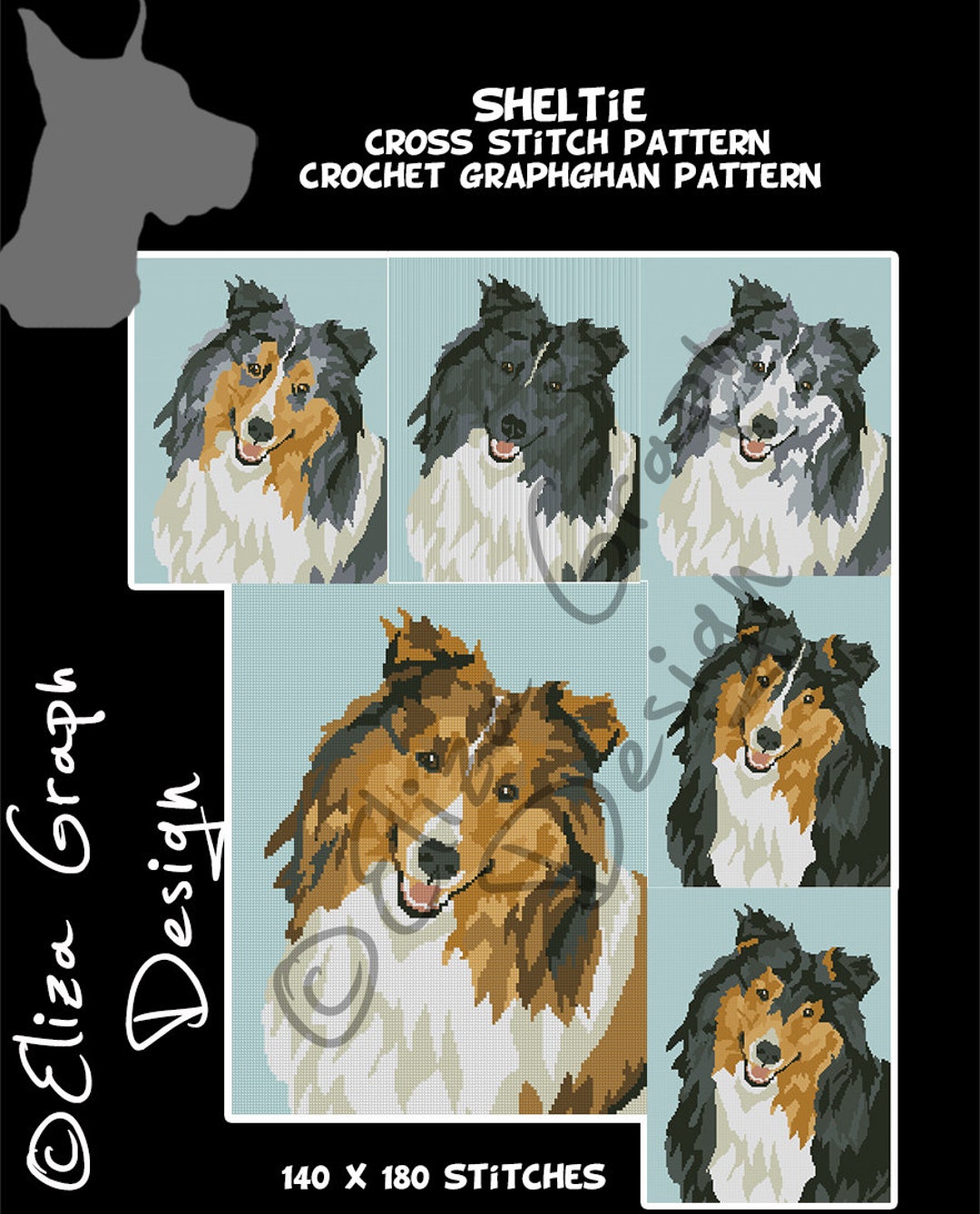 Shetland Sheepdog CROSS STITCH Pattern, CROCHET Graphghan Blanket ...