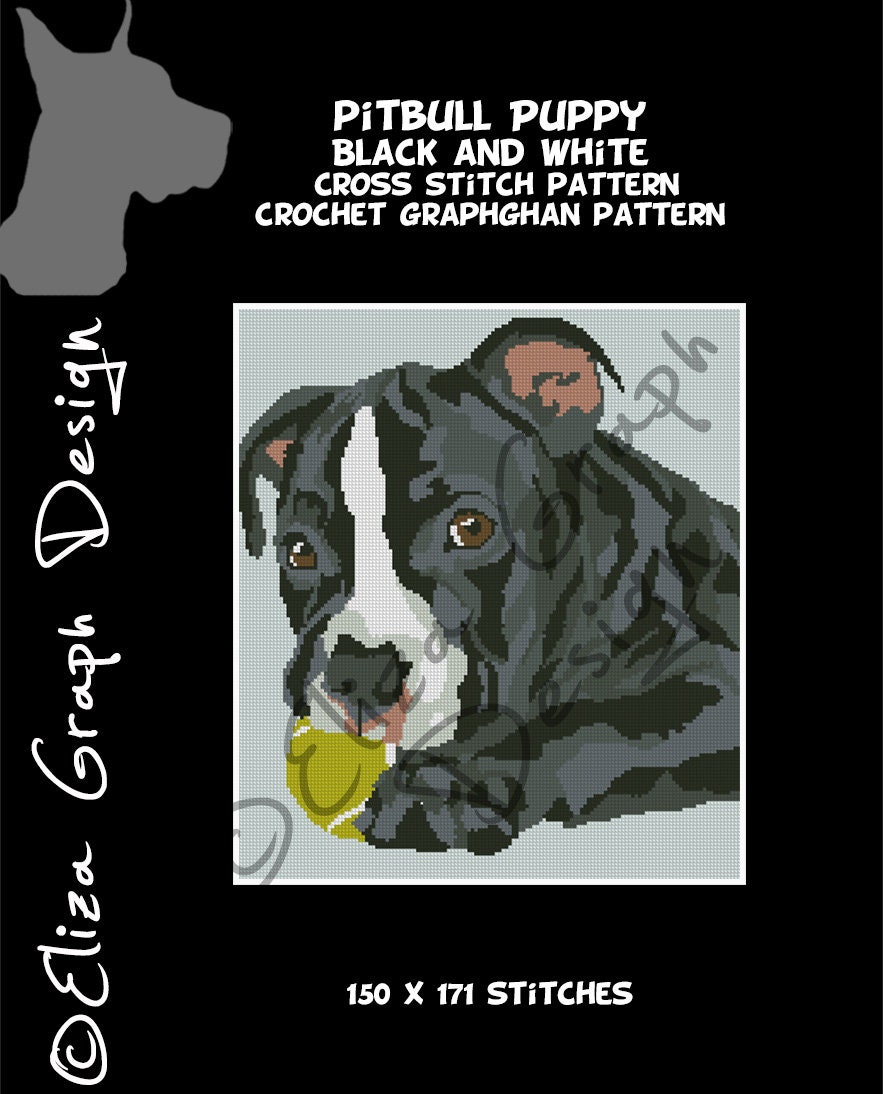 Pitbull Puppy CROSS STITCH Pattern CROCHET Graphghan Blanket | Etsy