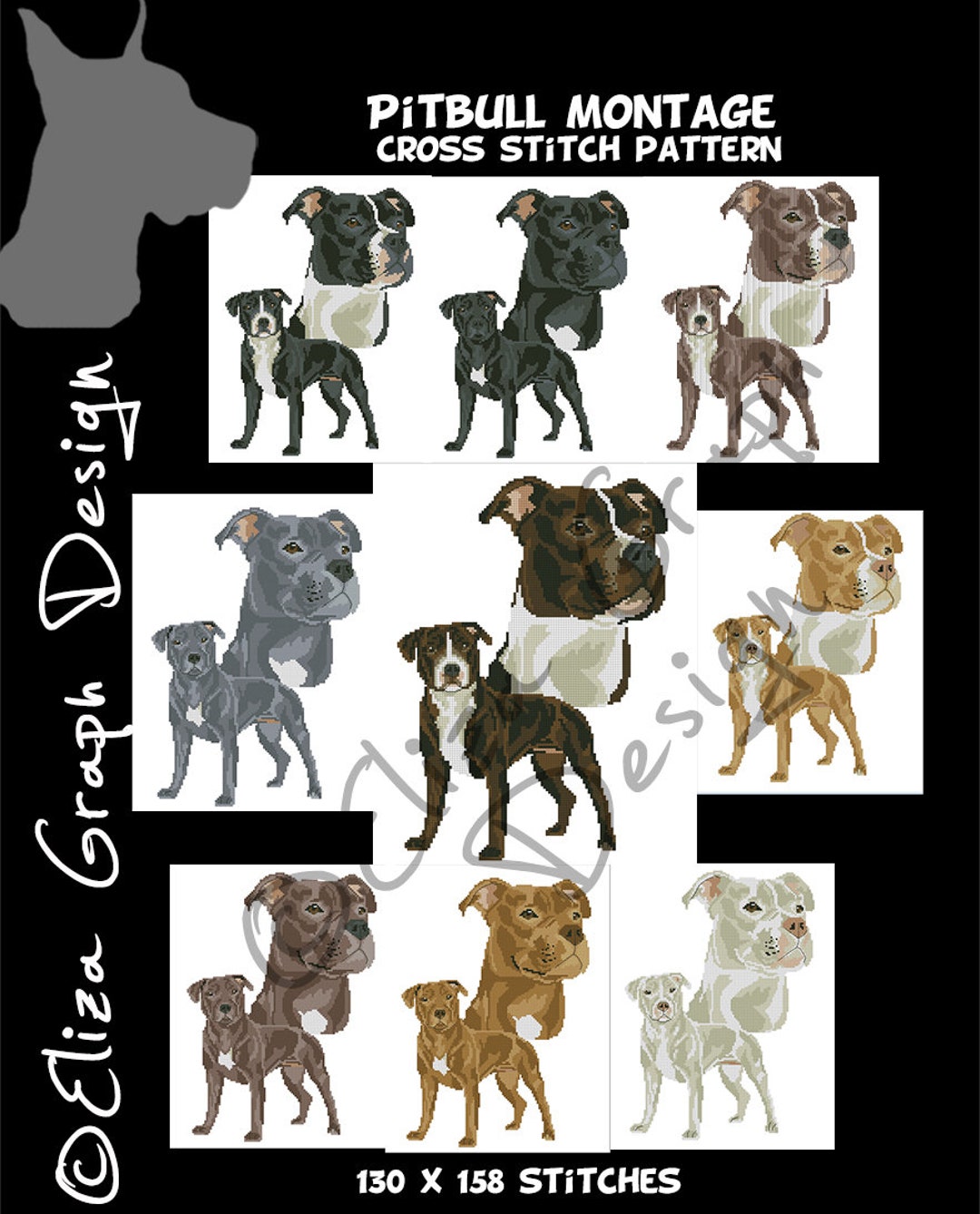 Pitbull CROSS STITCH Pattern, Pitbull Terrier Dog Counted Cross Stitch ...