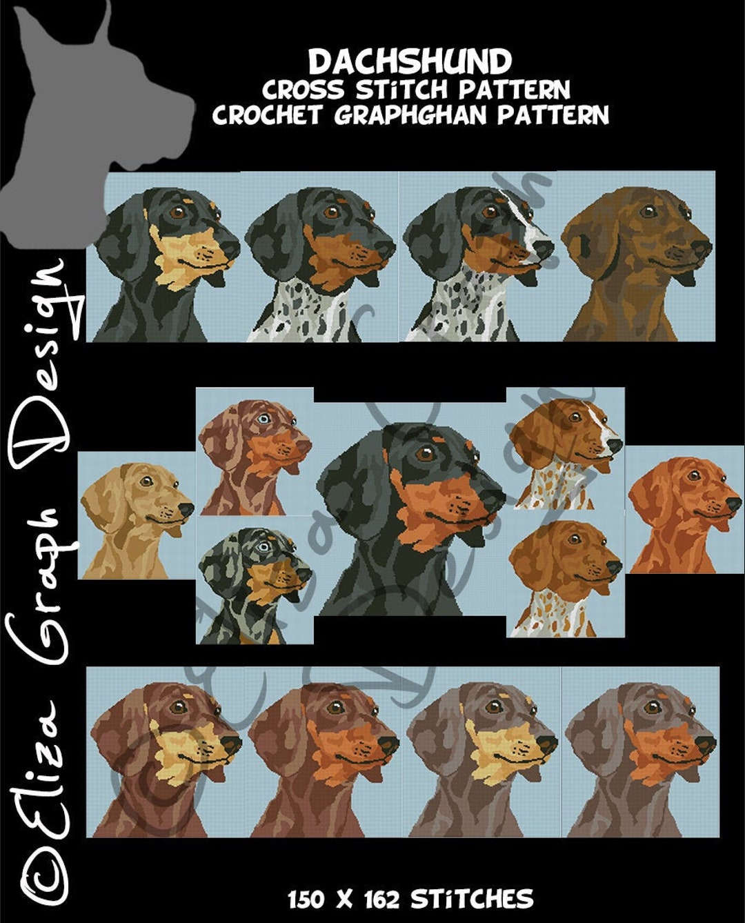 Dachshund CROSS STITCH Pattern, CROCHET Graphghan Blanket Pattern - Etsy