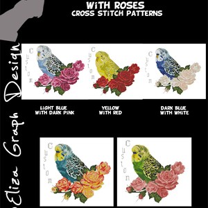 Custom Budgie Parrots Cross Stitch Pattern, With Chooseable Flowers and ...