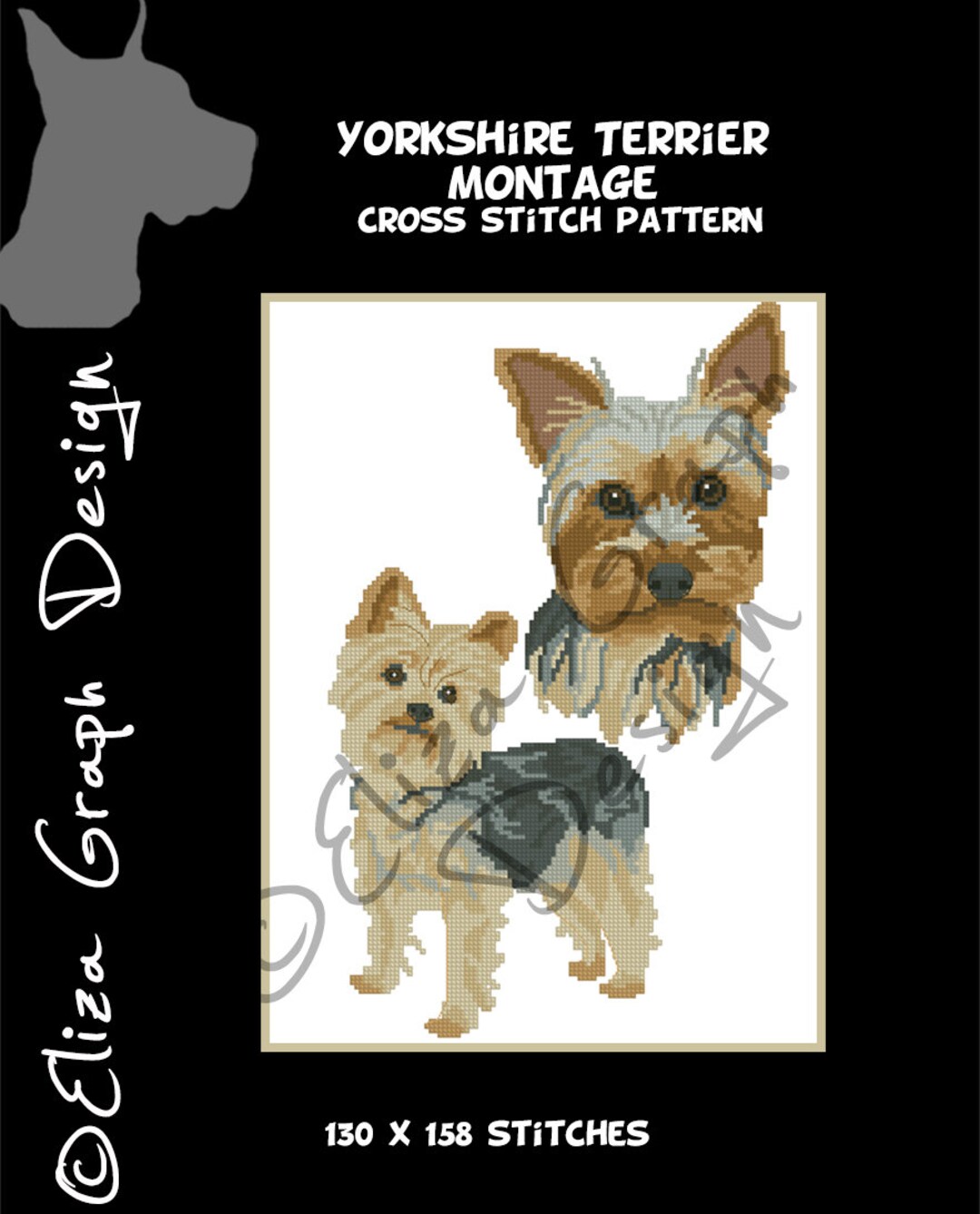 Yorkie CROSS STITCH Pattern, Yorkshire Terrier Dog Counted Montage ...