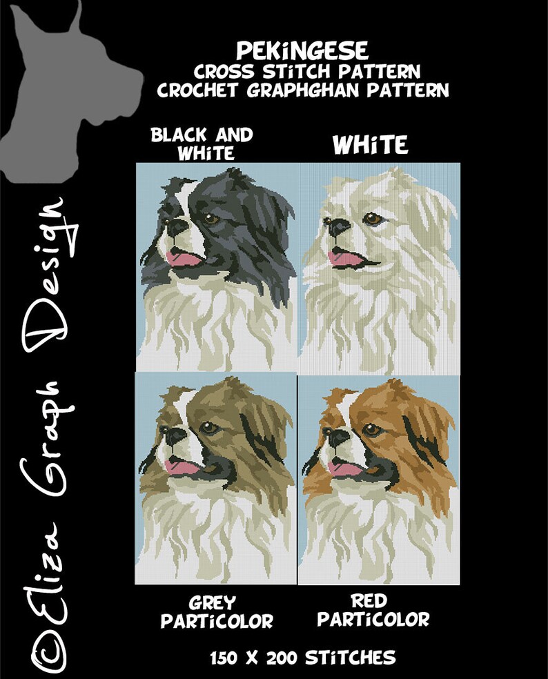 Pekingese Dog CROSS STITCH Pattern, CROCHET Graphghan Blanket Pattern ...