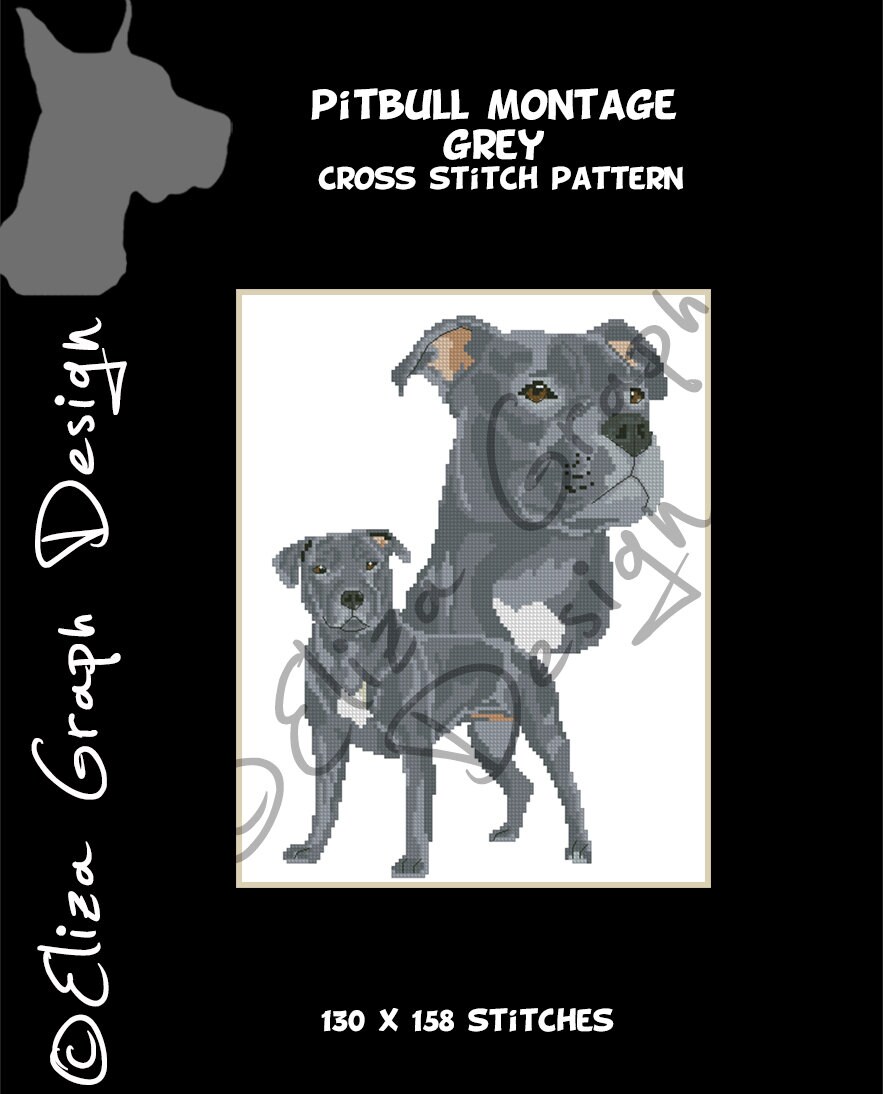 Pitbull CROSS STITCH Pattern, Pitbull Terrier Dog Counted Cross Stitch ...