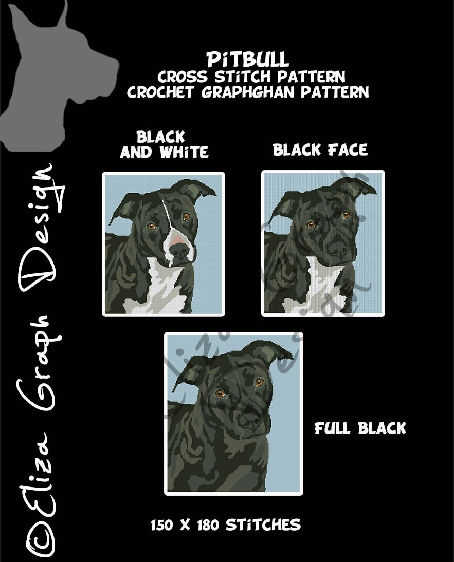Pitbull Terrier CROSS STITCH Pattern, CROCHET Graphghan Blanket Pattern ...
