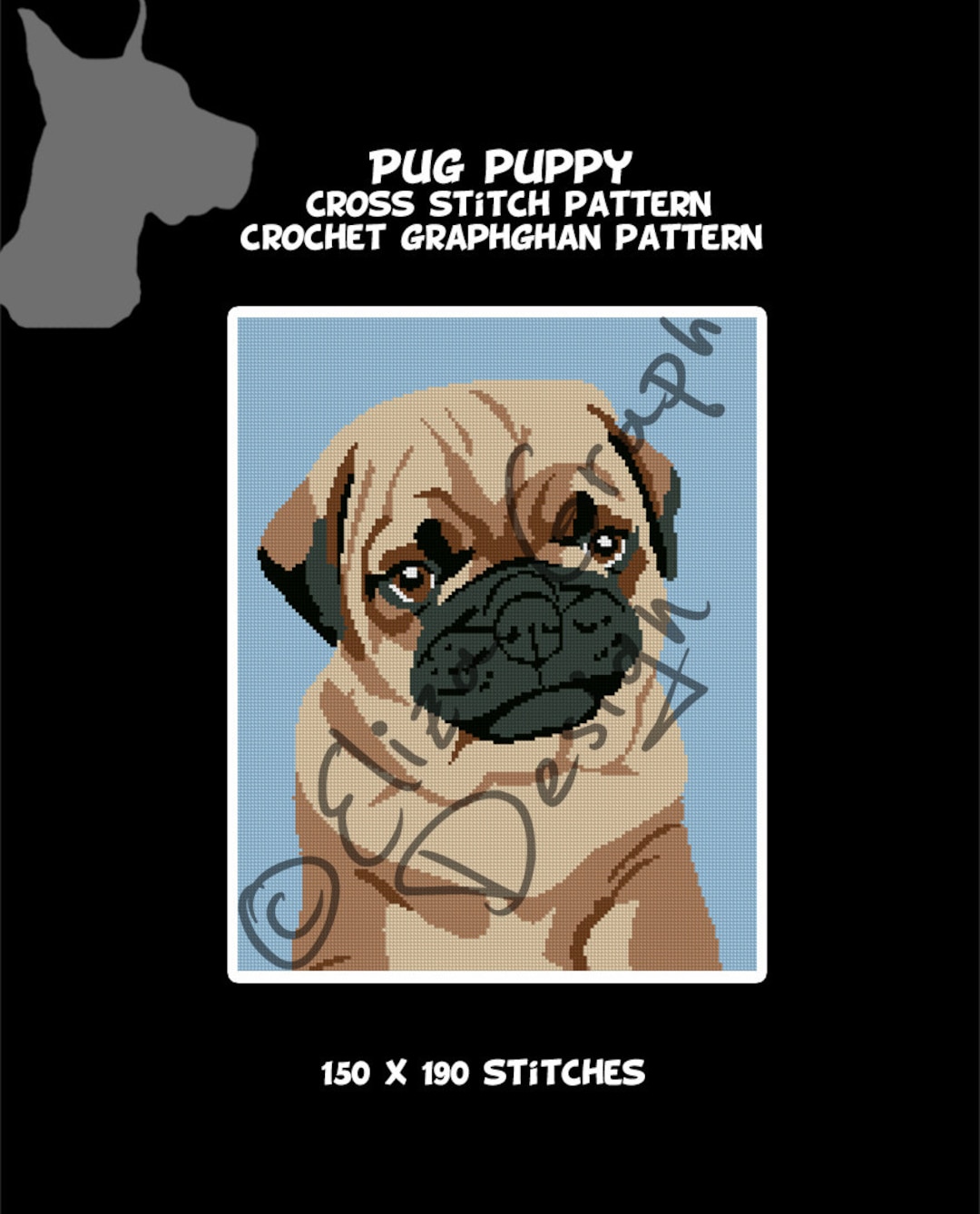 Pug Puppy CROSS STITCH Pattern, CROCHET Graphghan Blanket Pattern - Etsy
