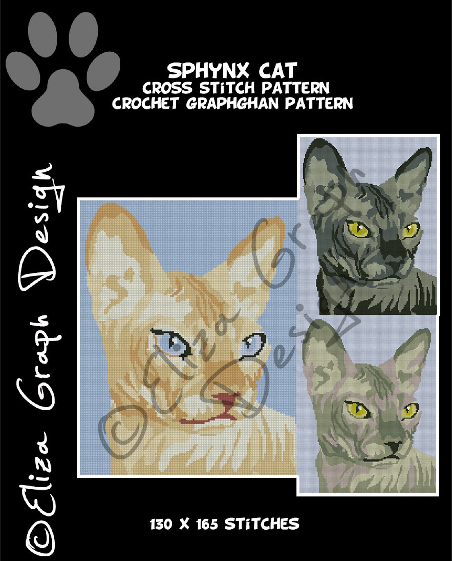 Sphynx Cat CROSS STITCH Pattern CROCHET Graphghan Blanket - Etsy