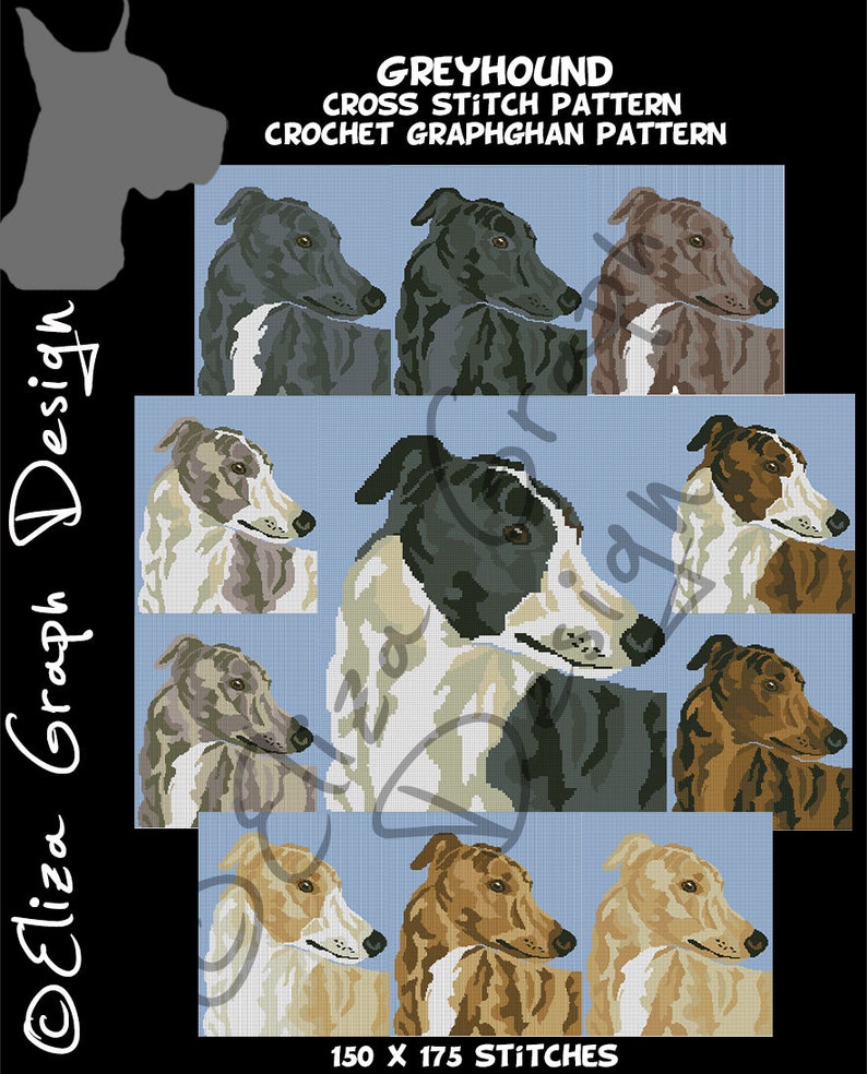 Greyhound Dog CROSS STITCH Pattern CROCHET Graphghan Blanket - Etsy