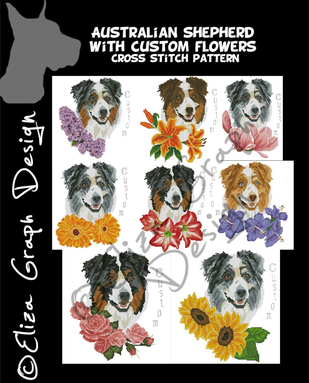 Custom Australian Shepherd Cross Stitch Pattern, With Chooseable ...