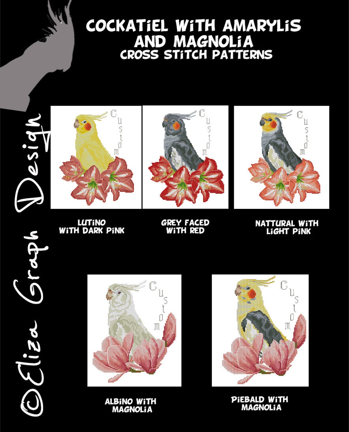 Custom Cockatiel Cross Stitch Pattern, With Chooseable Flowers and ...