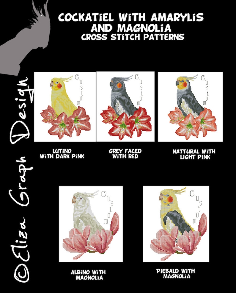 Custom Cockatiel Cross Stitch Pattern With Chooseable Flowers - Etsy