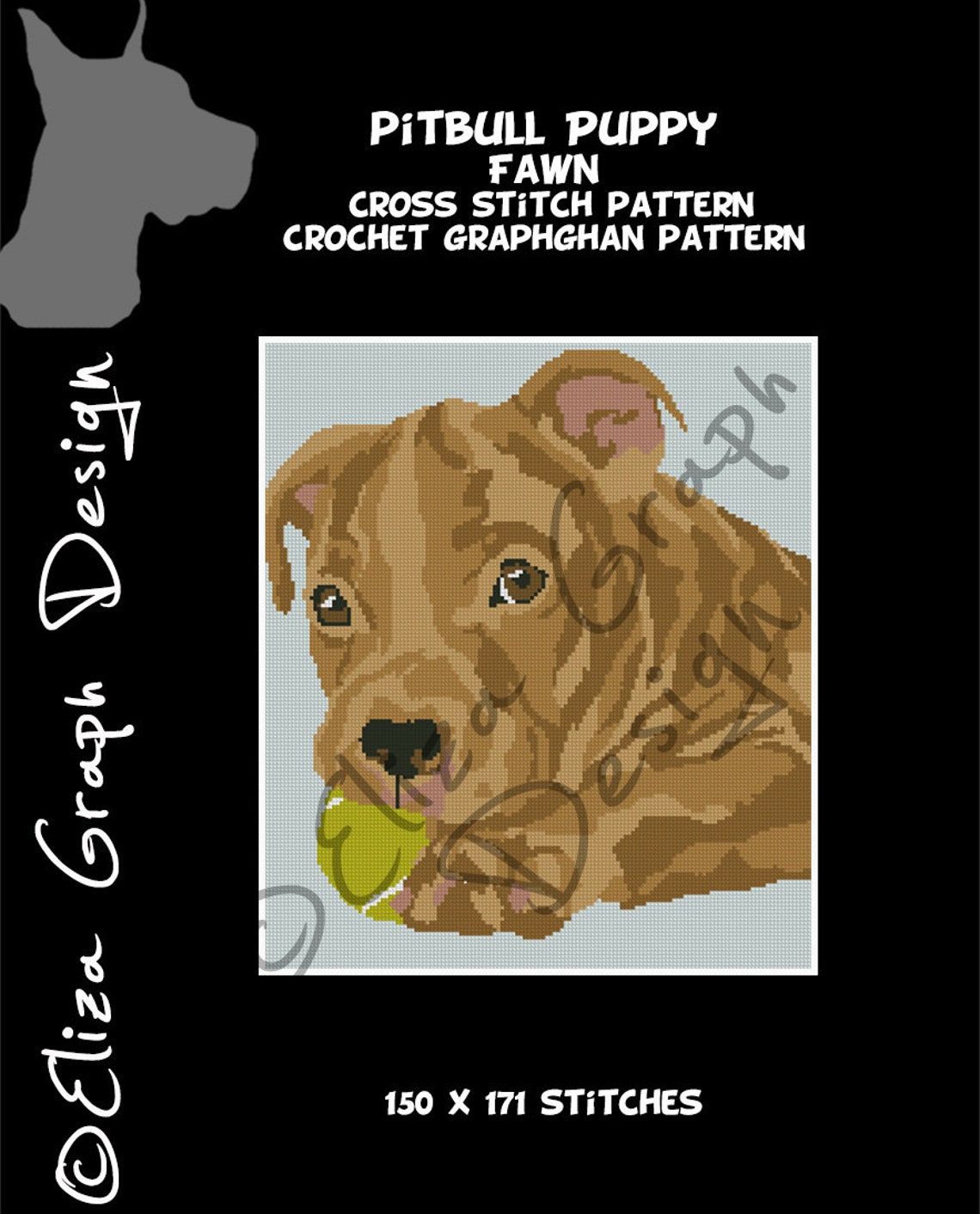 Pitbull Puppy CROSS STITCH Pattern, CROCHET Graphghan Blanket Pattern ...