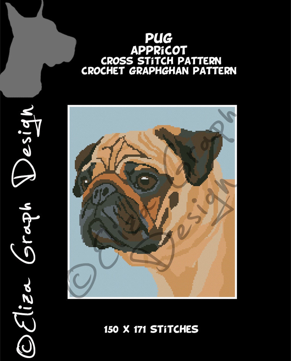 Pug CROSS STITCH Pattern, CROCHET Graphghan Blanket Pattern - Etsy
