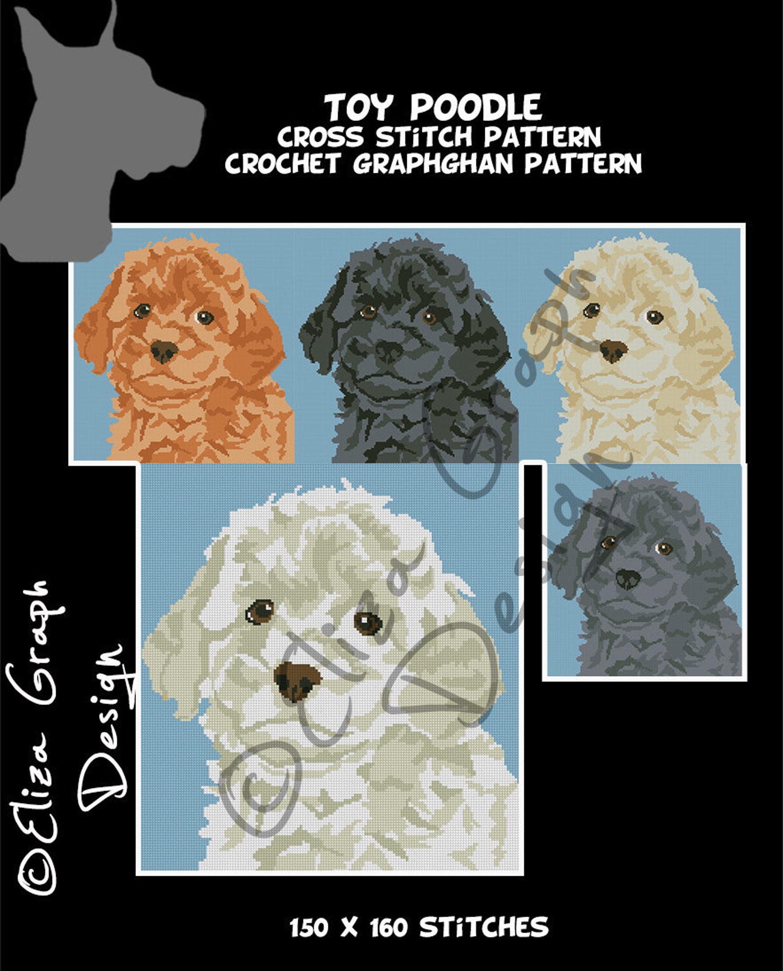 Toy Poodle Puppy CROSS STITCH Pattern, CROCHET Graphghan Blanket ...