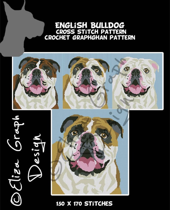 English Bulldog CROSS STITCH Pattern CROCHET Graphghan | Etsy