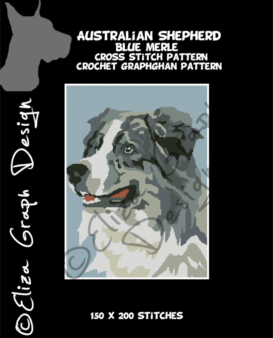 Australian Shepherd CROSS STITCH Pattern CROCHET Graphghan - Etsy