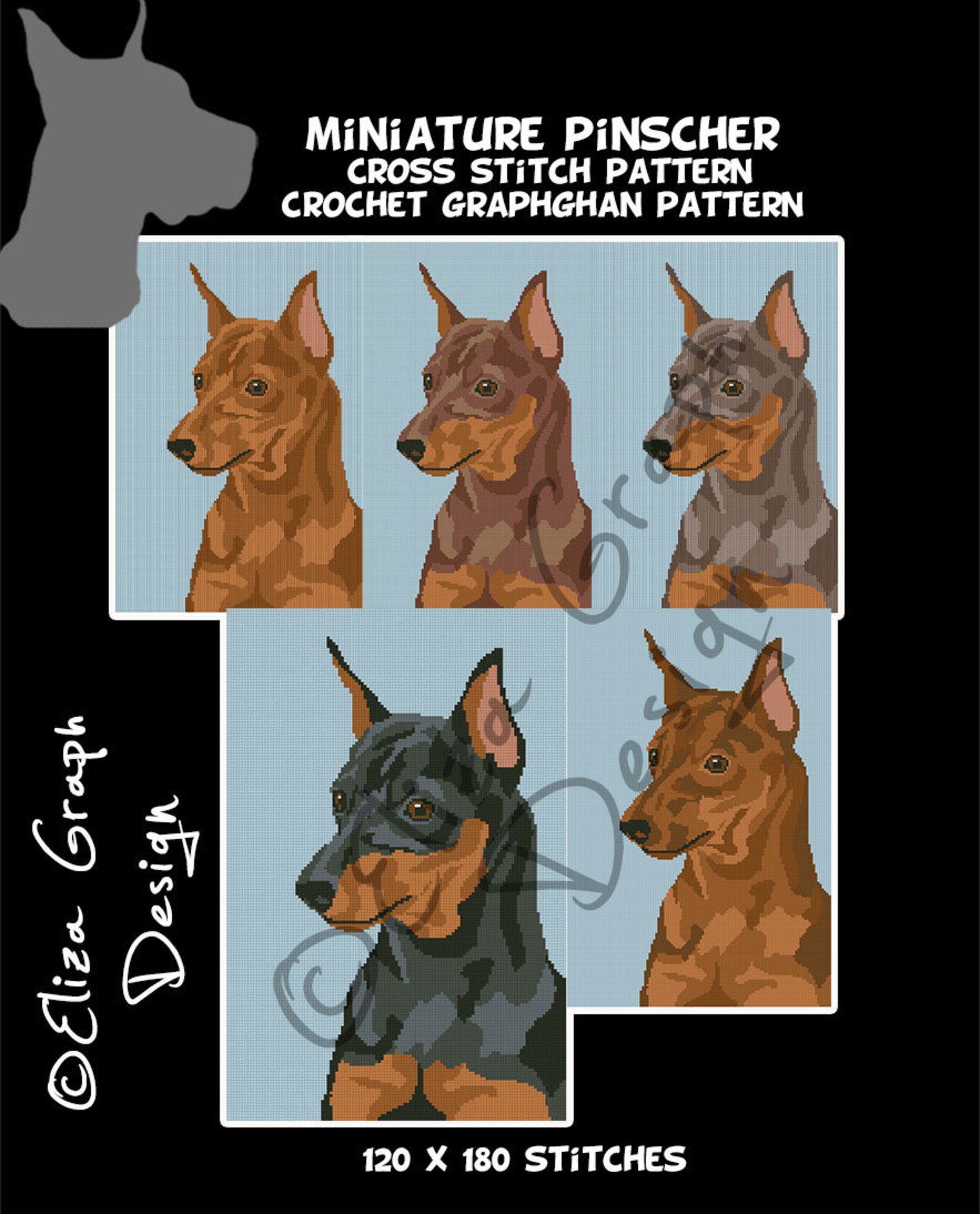 Miniature Pinscher CROSS STITCH Pattern, CROCHET Graphghan Blanket ...