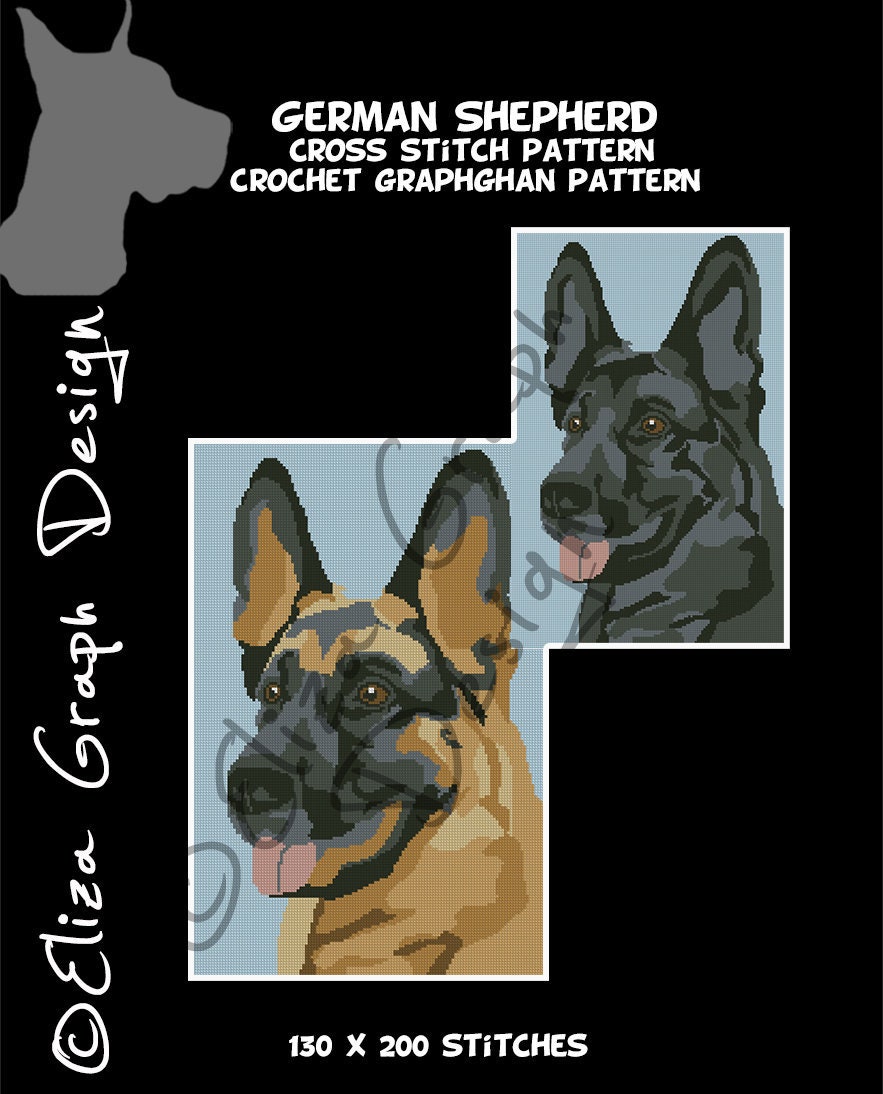 German Shepherd CROSS STITCH Pattern, CROCHET Graphghan Blanket Pattern ...