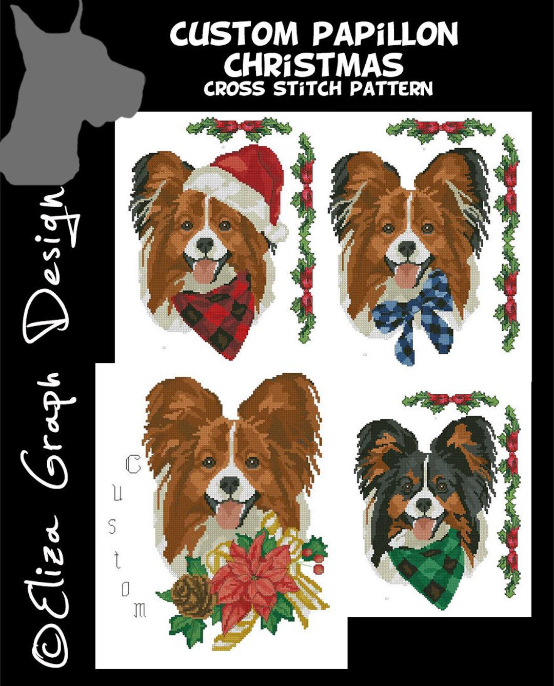 Custom Christmas Papillon Cross Stitch Pattern With Chooseable ...