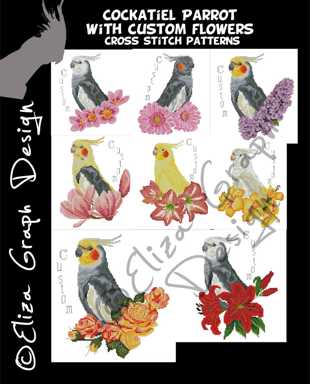 Custom Cockatiel Cross Stitch Pattern, With Chooseable Flowers and ...