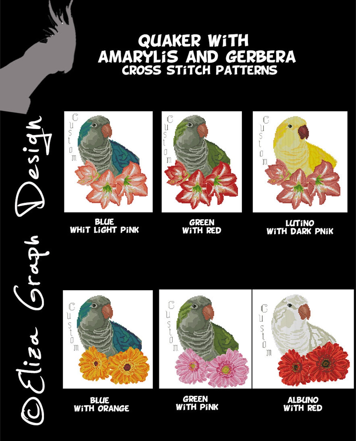 Custom Quaker Parrot Cross Stitch Pattern, With Chooseable Flowers and ...