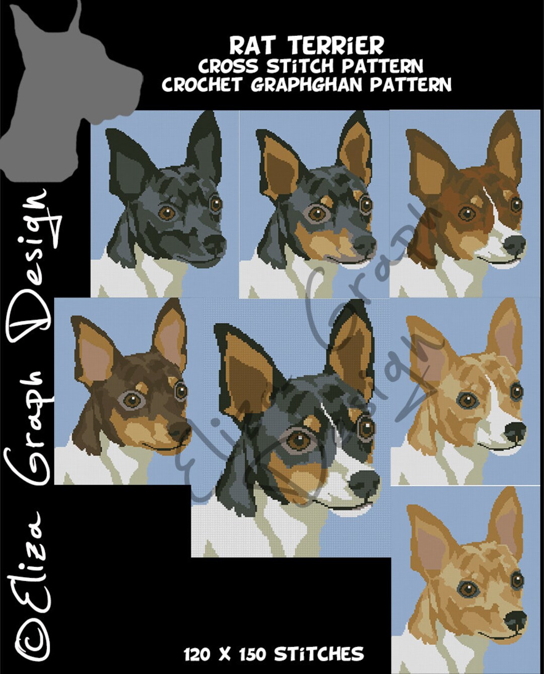 Rat Terrier CROSS STITCH Pattern, CROCHET Graphghan Blanket Pattern - Etsy