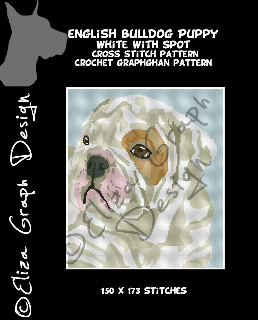 English Bulldog Puppy CROSS STITCH Pattern CROCHET Graphghan - Etsy