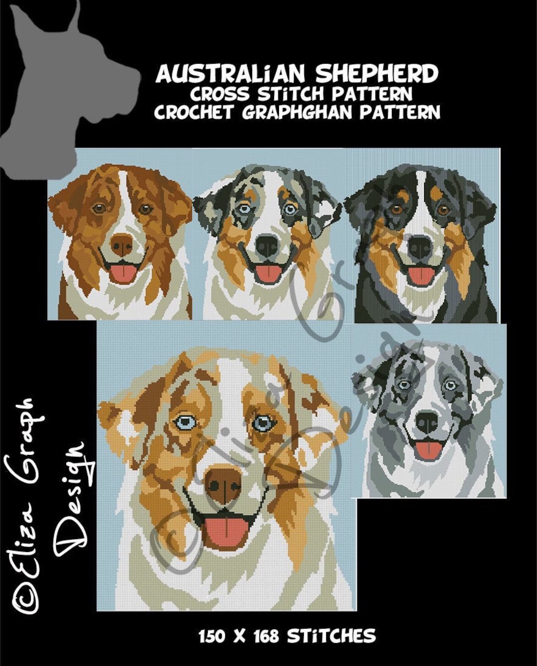 Australian Shepherd CROSS STITCH Pattern, CROCHET Graphghan Blanket ...