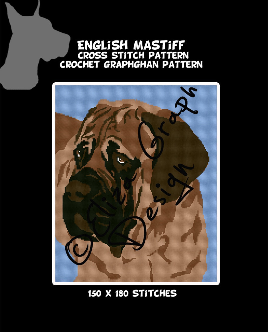English Mastiff CROSS STITCH Pattern, CROCHET Graphghan Blanket Pattern ...