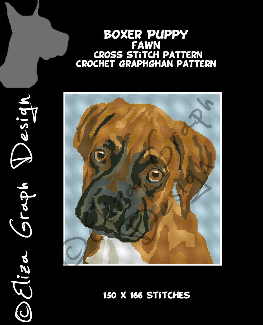 Boxer Puppy CROSS STITCH Pattern CROCHET Graphghan Blanket | Etsy