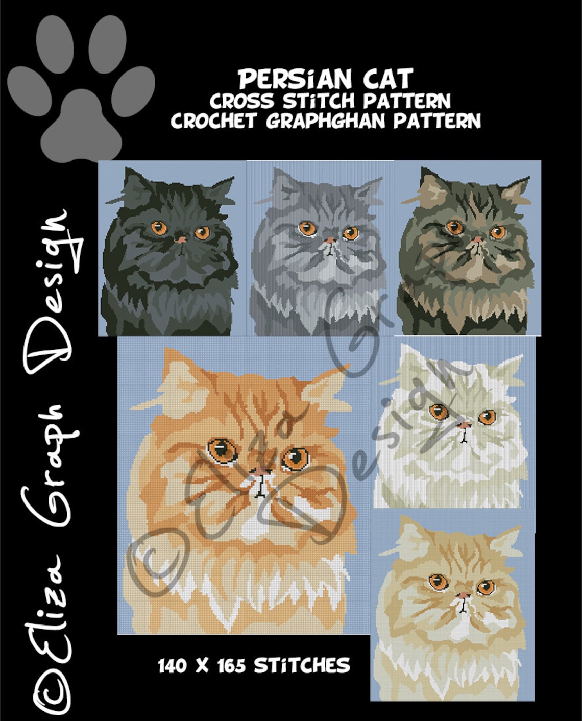 Persian Cat CROSS STITCH Pattern CROCHET Graphghan Blanket - Etsy