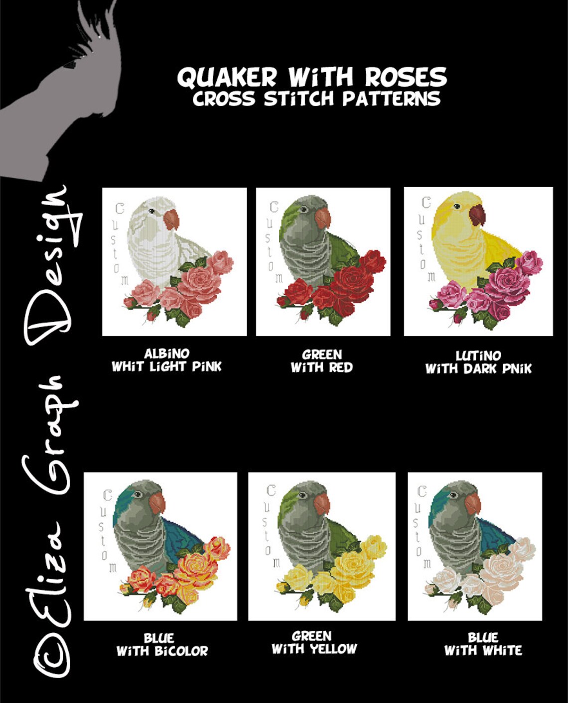 Custom Quaker Parrot Cross Stitch Pattern, With Chooseable Flowers and ...