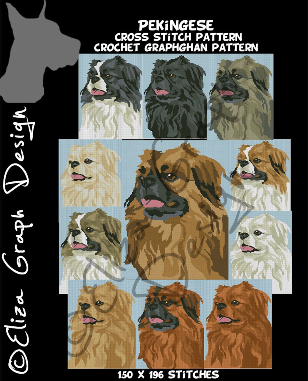 Pekingese Dog CROSS STITCH Pattern, CROCHET Graphghan Blanket Pattern ...