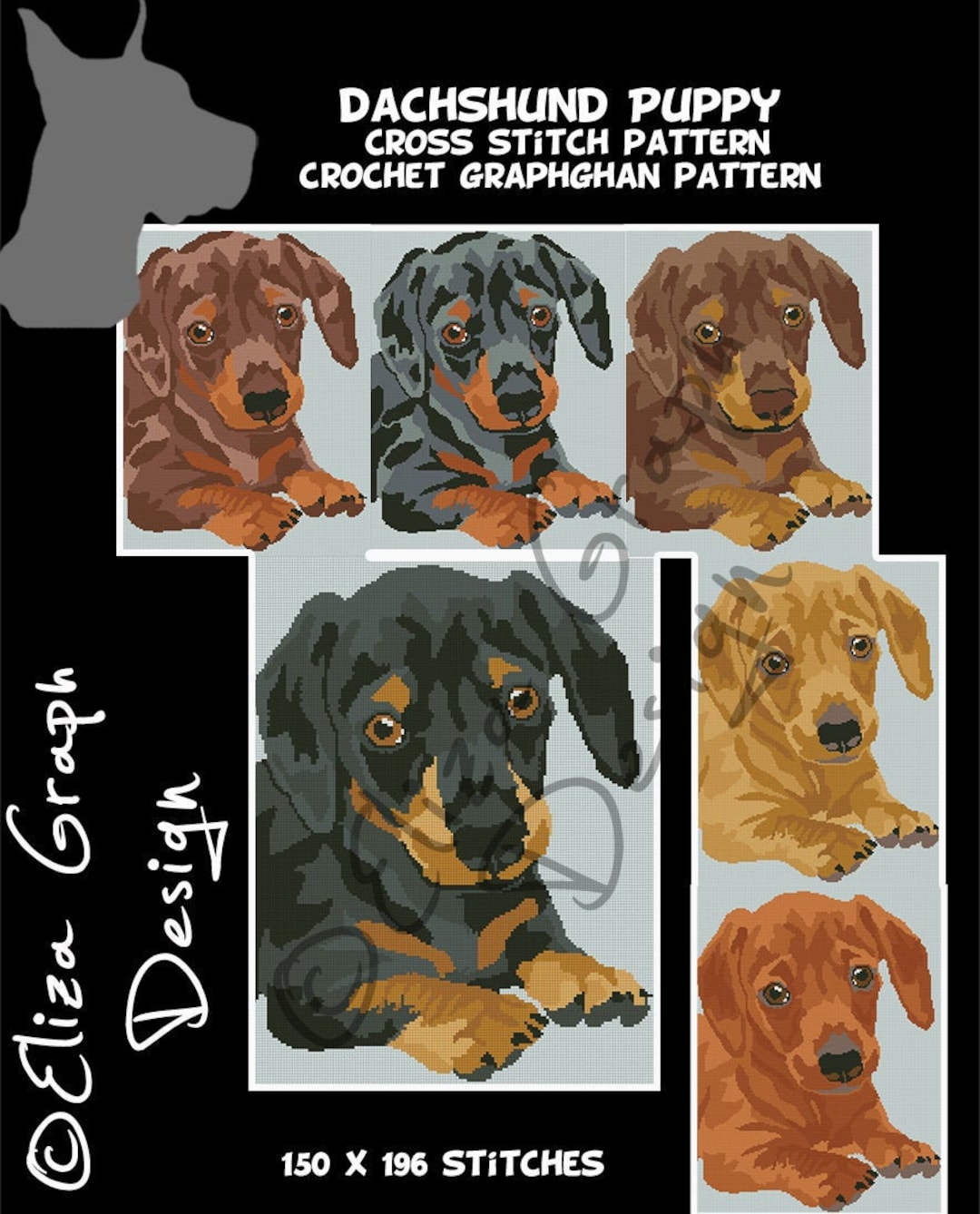Dachshund Puppy CROSS STITCH Pattern, CROCHET Graphghan Blanket Pattern ...