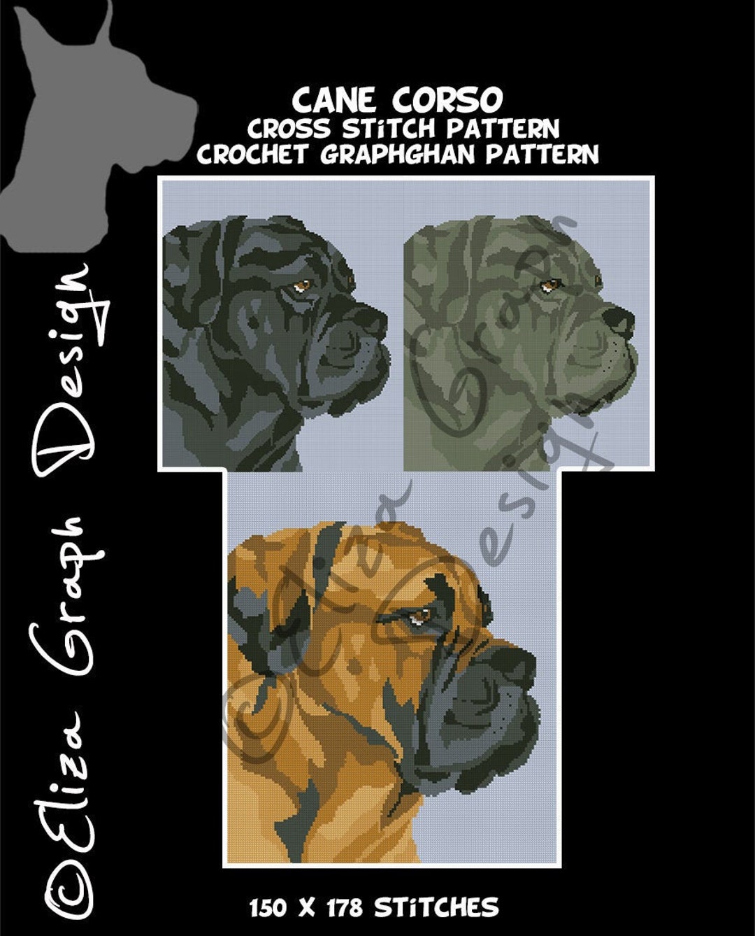 Cane Corso CROSS STITCH Pattern, CROCHET Graphghan Blanket Pattern - Etsy