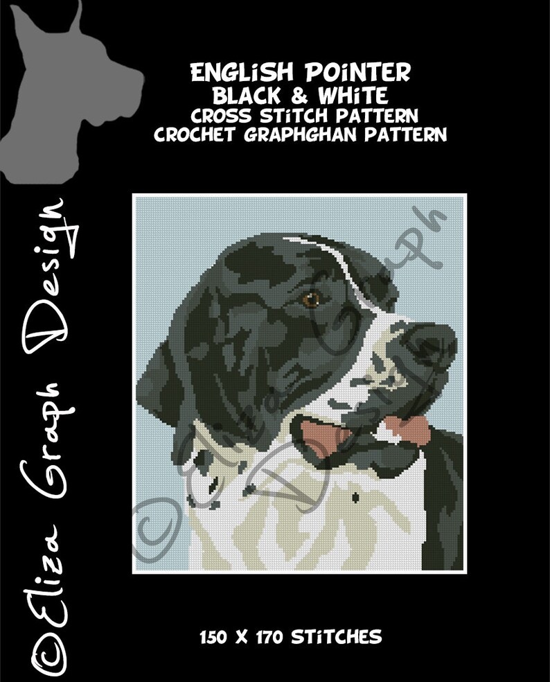 English Pointer CROSS STITCH Pattern, CROCHET Graphghan Blanket Pattern ...