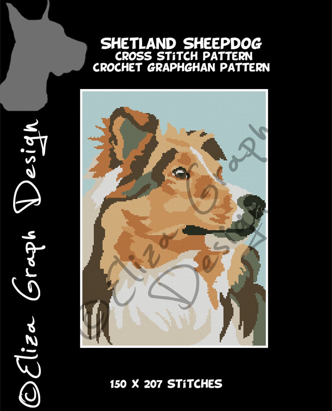 Shetland Sheepdog CROSS STITCH Pattern, CROCHET Graphghan Blanket ...