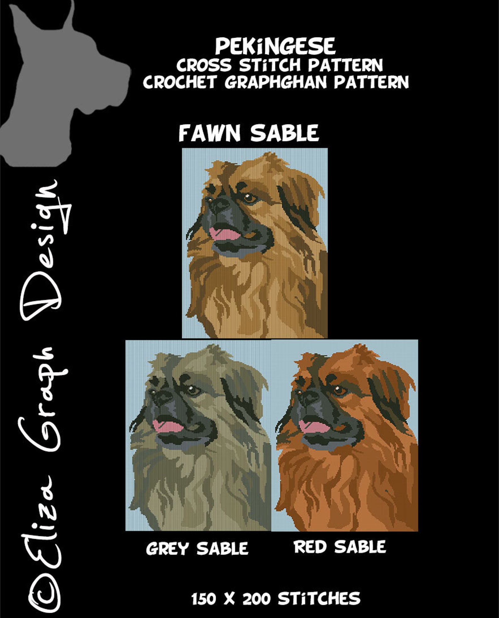 Pekingese Dog CROSS STITCH Pattern, CROCHET Graphghan Blanket Pattern ...