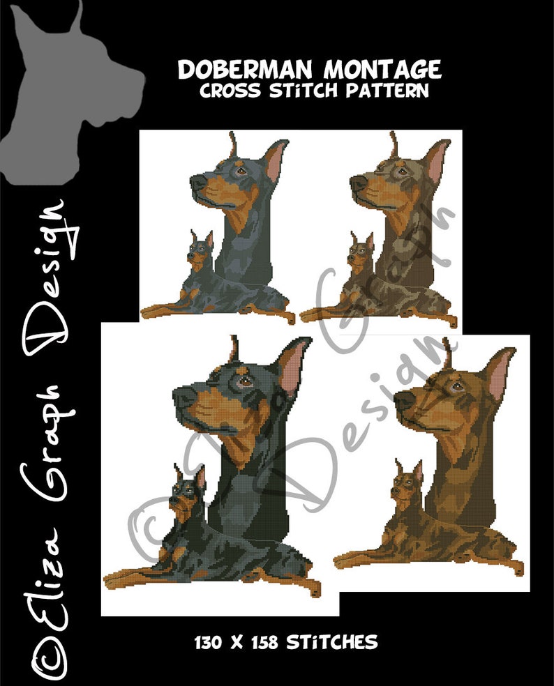 Doberman CROSS STITCH Pattern, Doberman Dog Counted Montage Cross ...