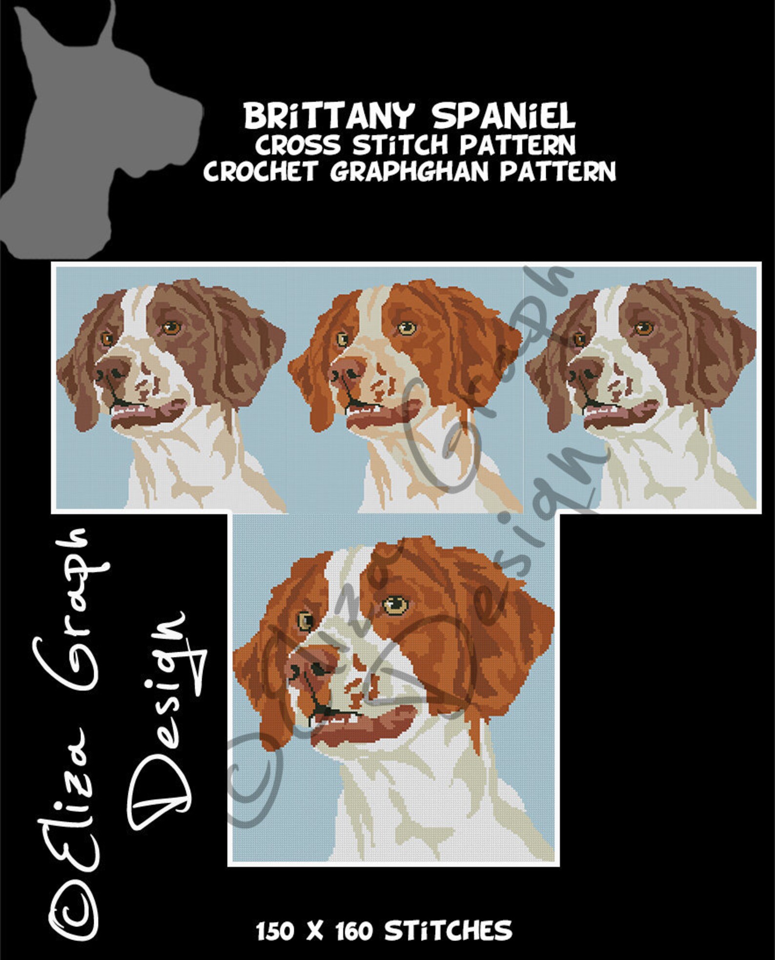 Brittany Spaniel CROSS STITCH Pattern, CROCHET Graphghan Blanket ...