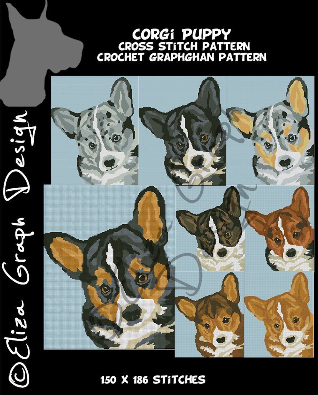 Corgi Puppy CROSS STITCH Pattern, CROCHET Graphghan Blanket Pattern - Etsy