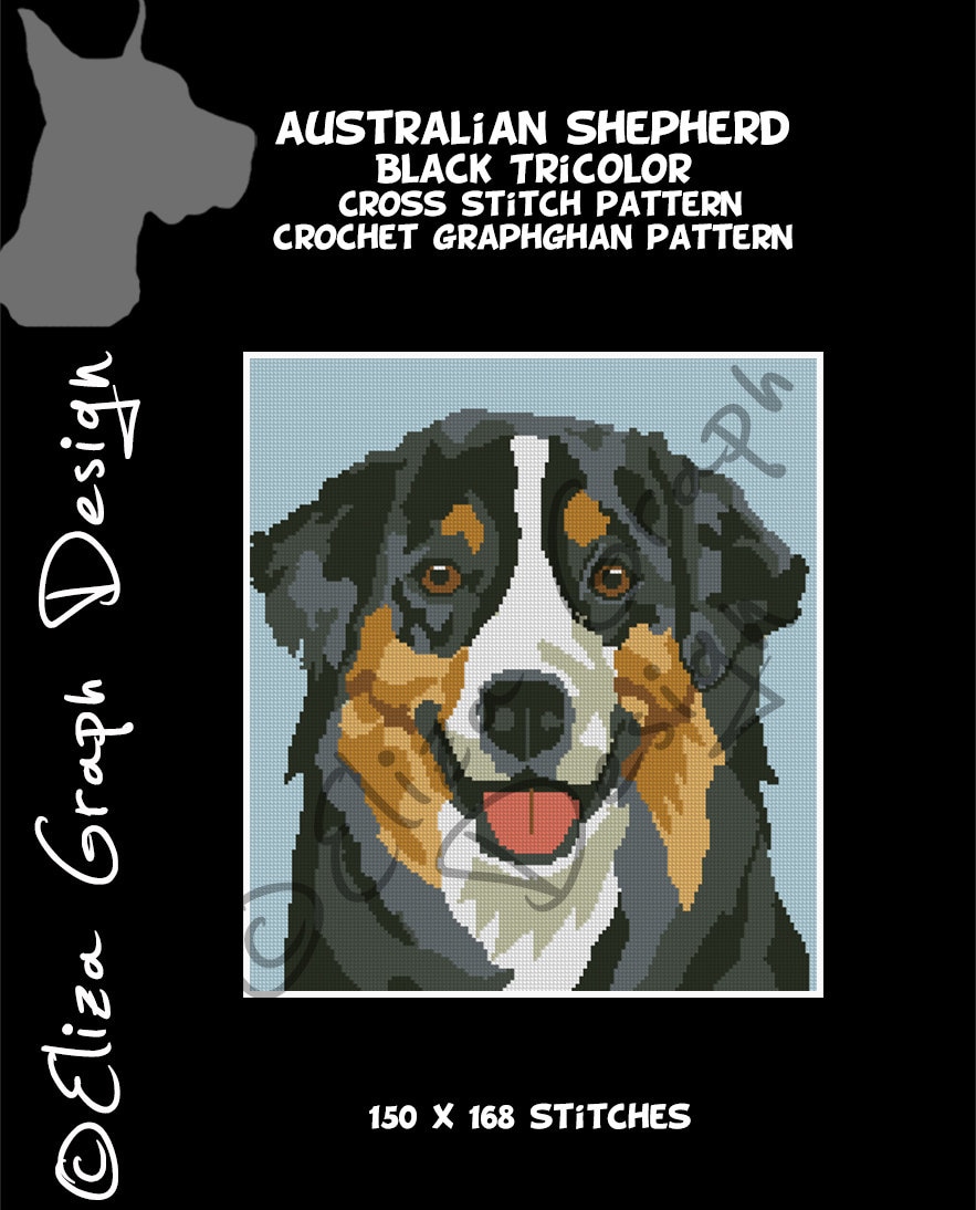 Australian Shepherd CROSS STITCH Pattern, CROCHET Graphghan Blanket ...