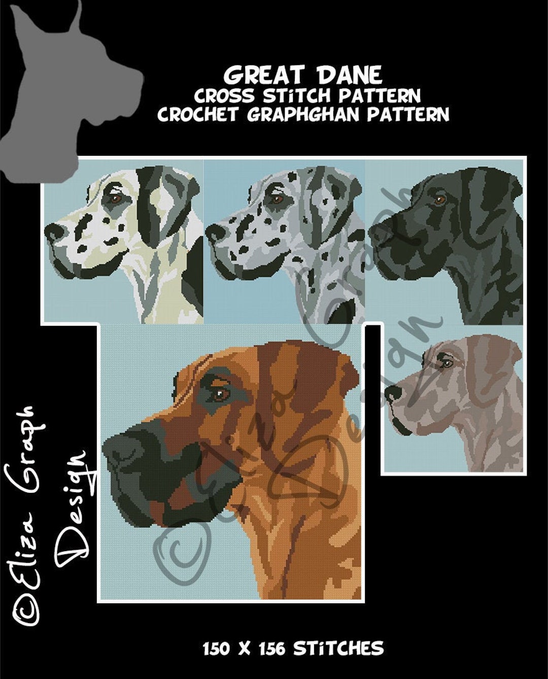 Great Dane CROSS STITCH Pattern, CROCHET Graphghan Blanket Pattern - Etsy