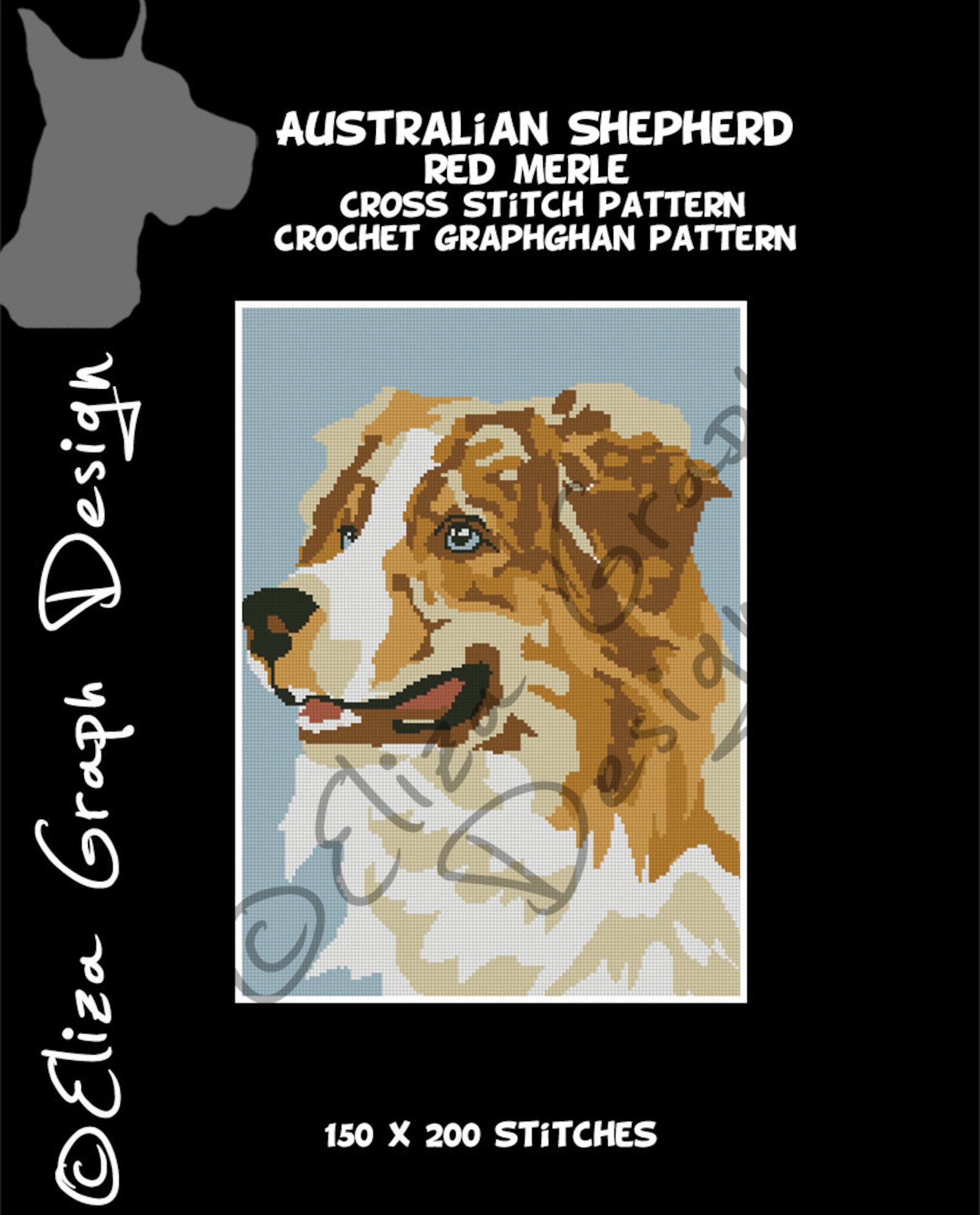 Australian Shepherd CROSS STITCH Pattern CROCHET Graphghan - Etsy
