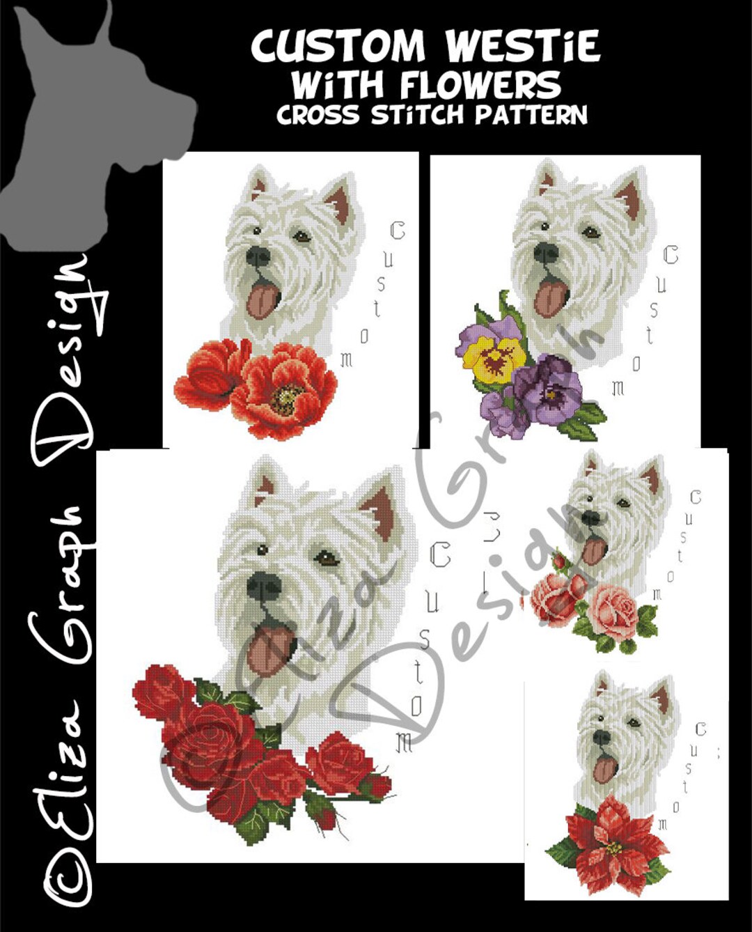 Custom Westie Cross Stitch Pattern With Custom Flowers and Custom Name ...