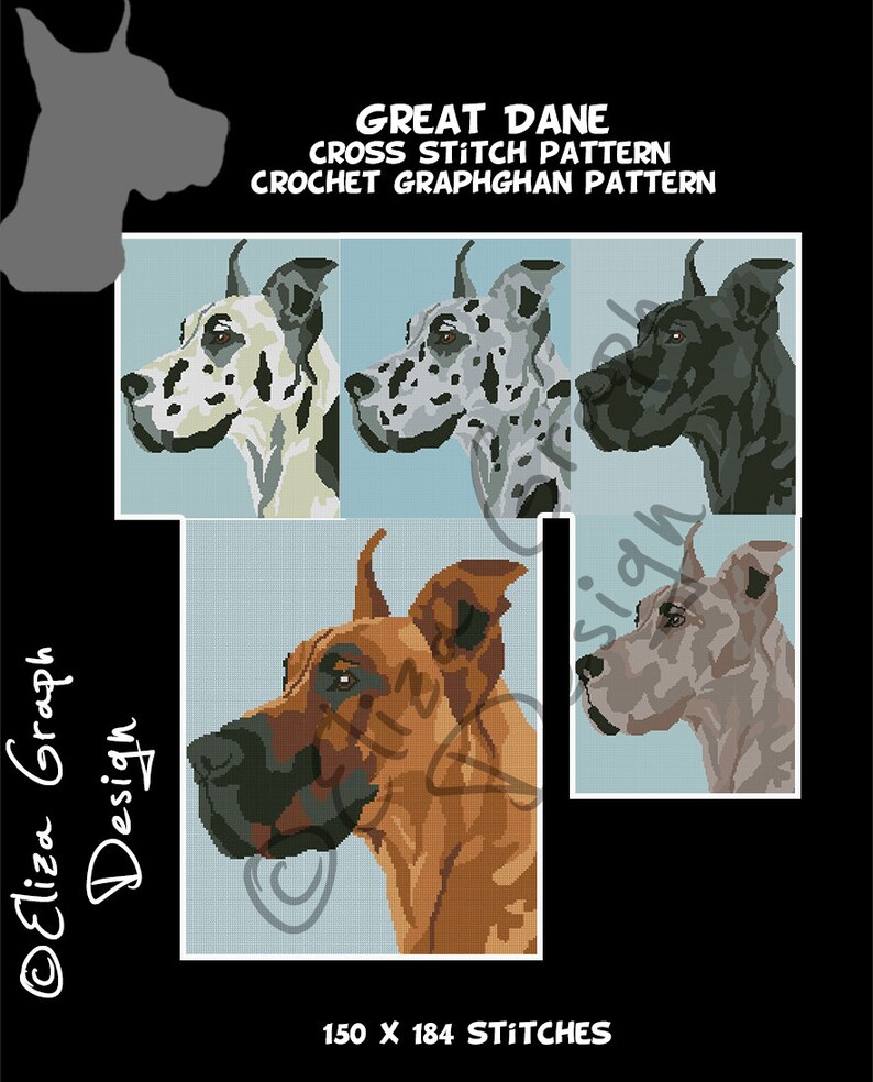 Great Dane CROSS STITCH Pattern, CROCHET Graphghan Blanket Pattern - Etsy