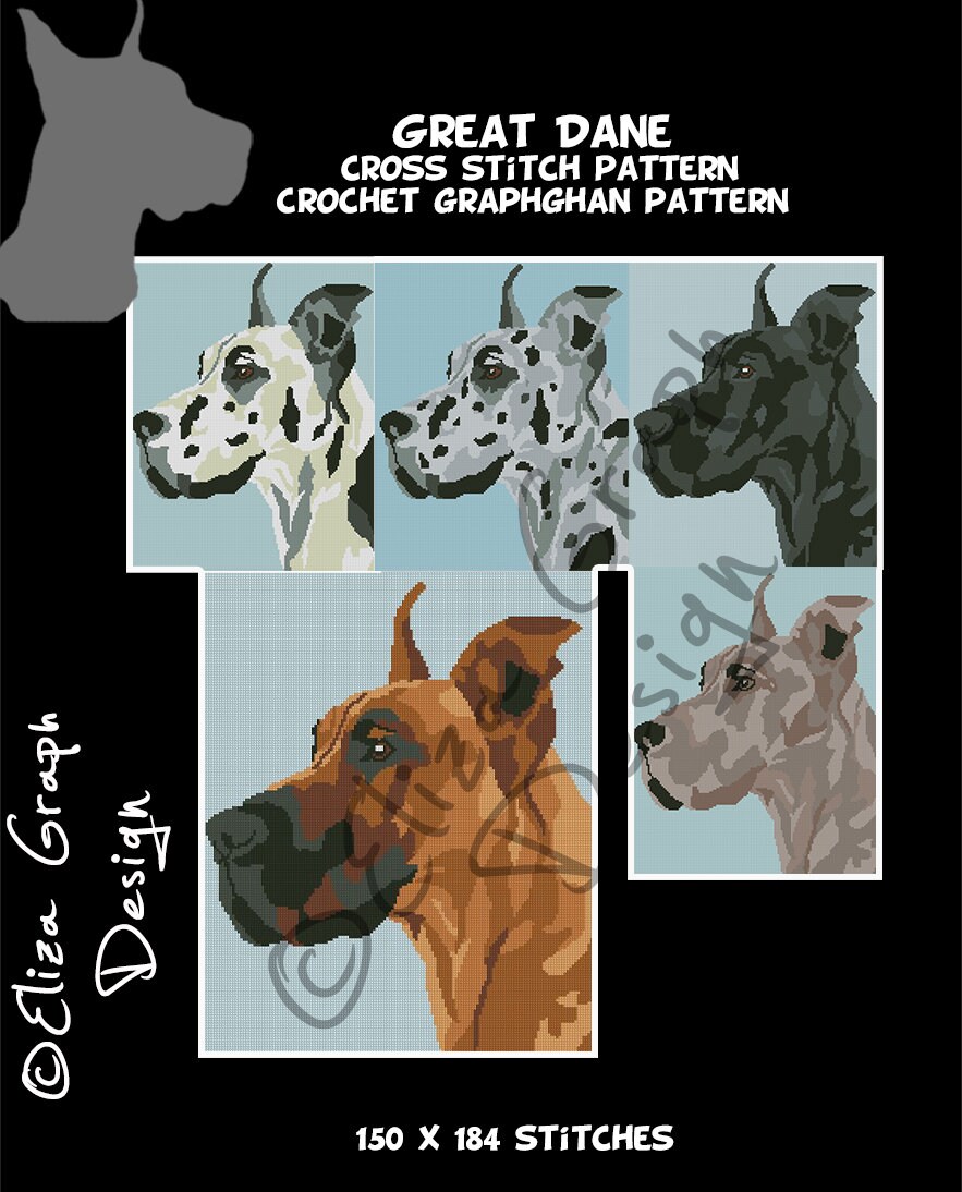 Great Dane CROSS STITCH Pattern CROCHET Graphghan Blanket | Etsy