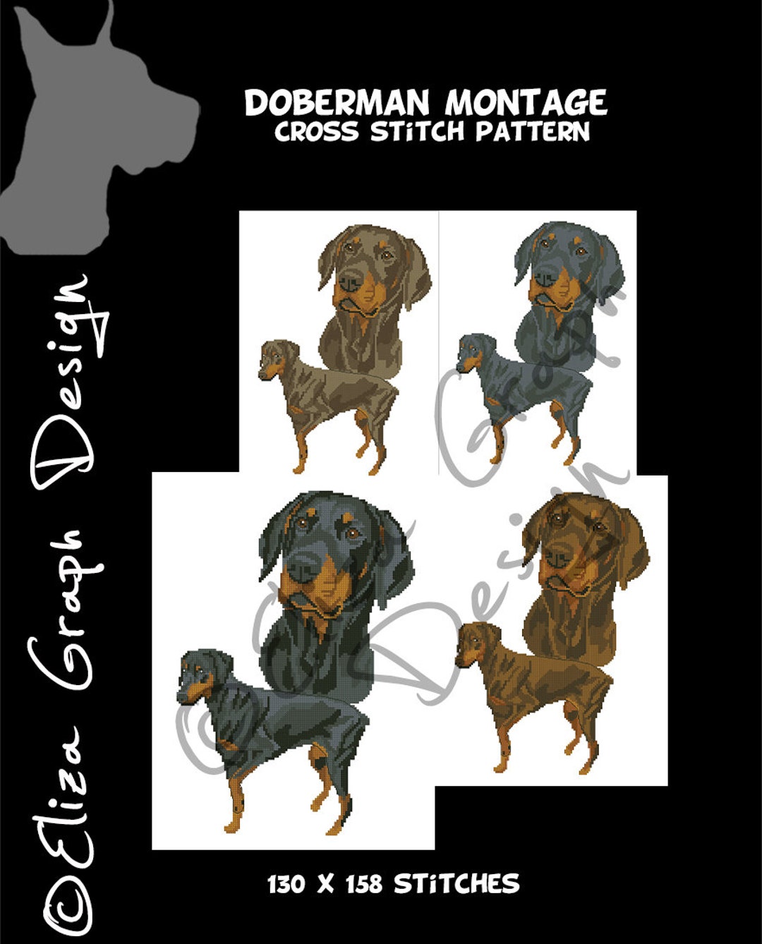 Doberman CROSS STITCH Pattern, Doberman Dog Counted Montage Cross ...